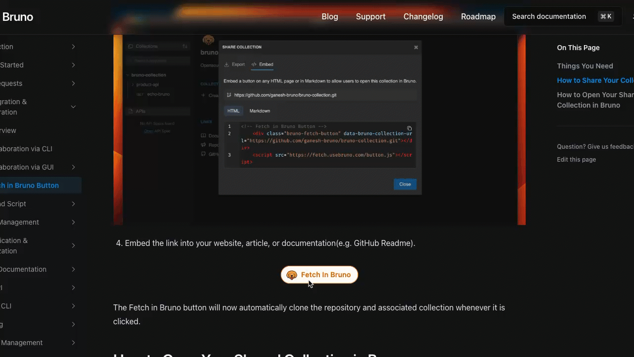 Introducing the Fetch in Bruno Button: Git-based Collection Sharing Made Simple