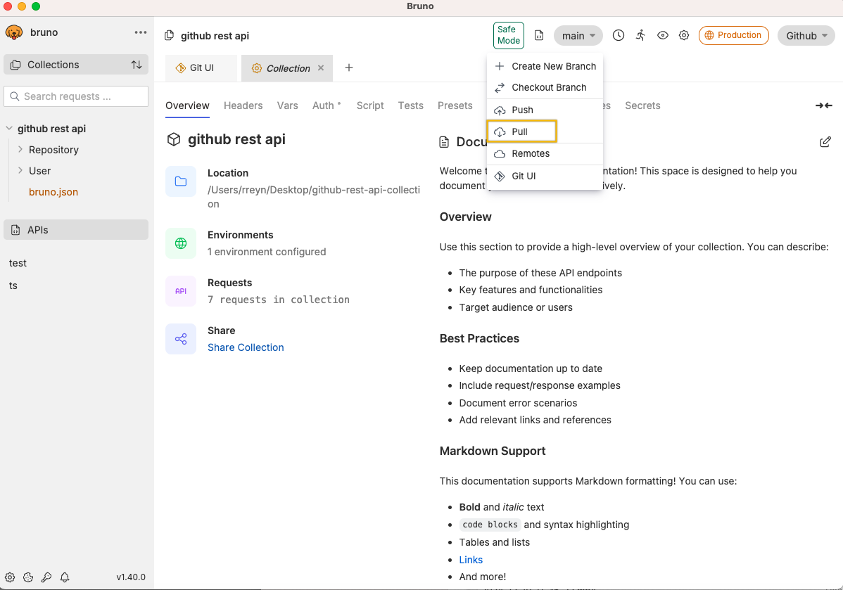 Introducing the Fetch in Bruno Button: Git-based Collection Sharing Made Simple